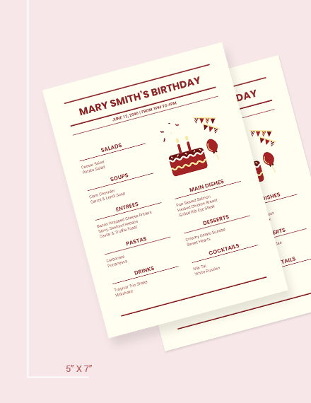 Sample Birthday Menu Templates