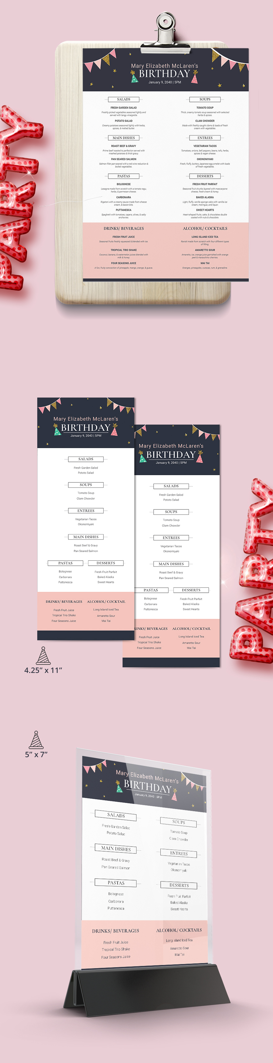 Simple Birthday Menu Template - Illustrator, Word, Apple Pages, PSD ...