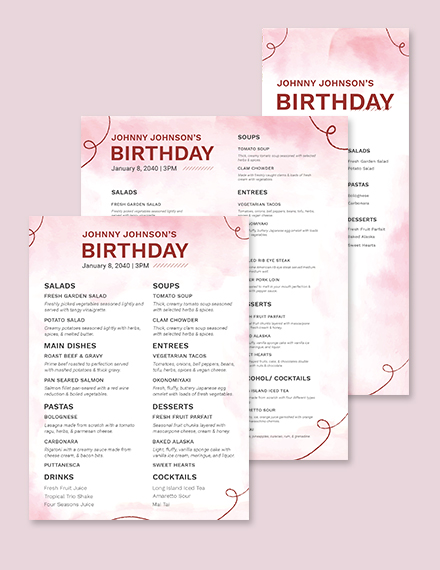 FREE Birthday Menu Word Template Download Template