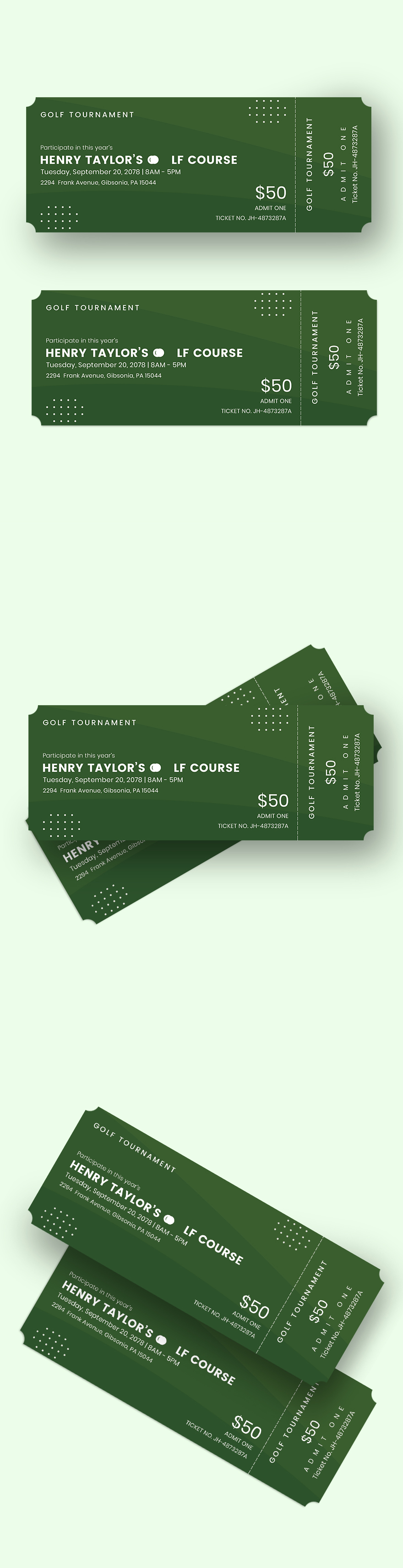 Golf Vacation Ticket Template - Illustrator, Word, Apple Pages, PSD ...