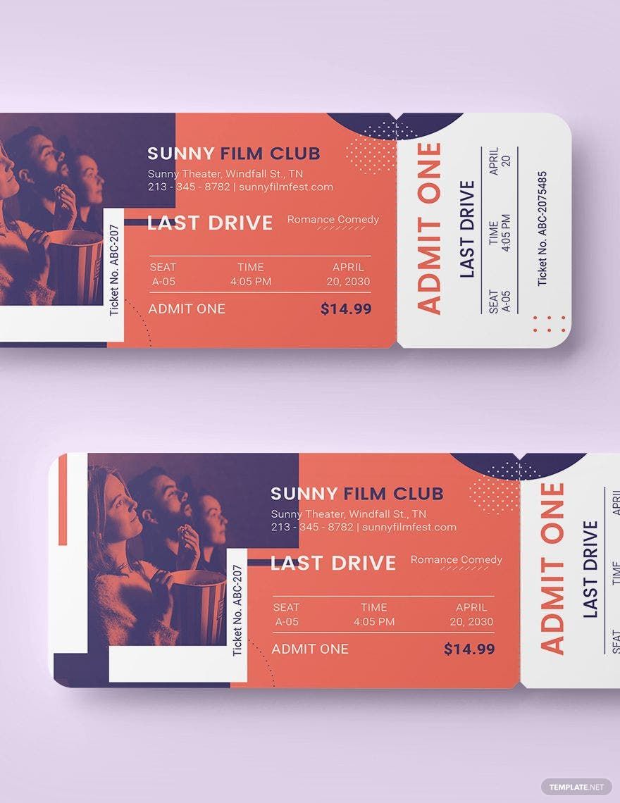 Movie Theater Ticket Template In PSD Pages Publisher Illustrator 