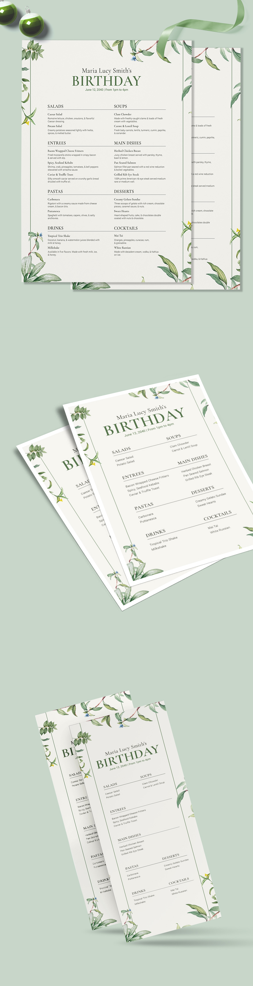 Simple Birthday Menu Template - Illustrator, Word, Apple Pages, PSD ...