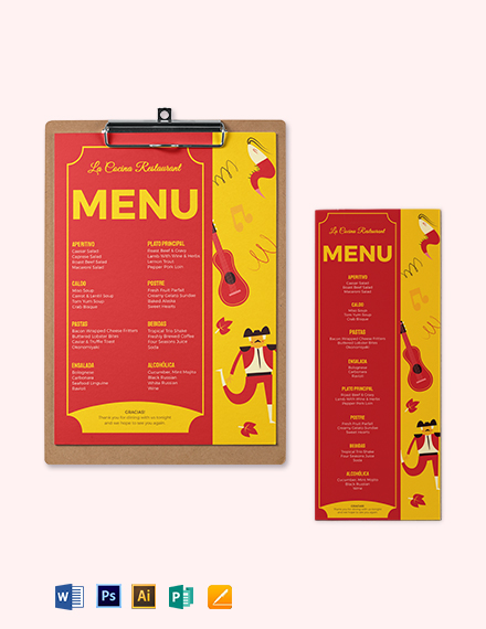 Free Spanish Dinner Menu Template Illustrator Word Apple Pages 