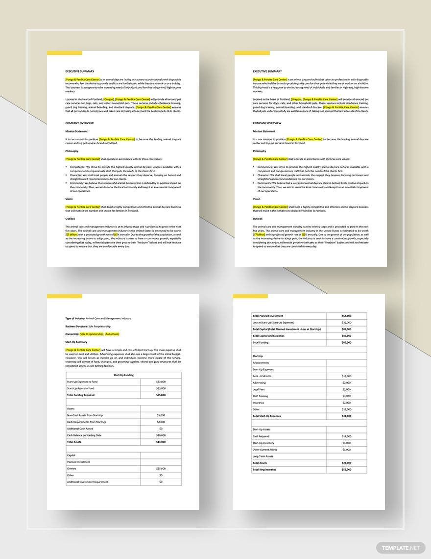 Free Animal Day Care Business Plan Template Google Docs Word Apple 