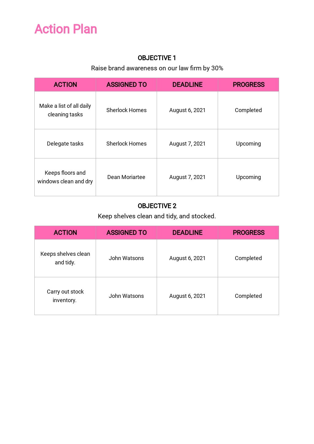 Daily Action Plan Template In Google Docs Word Apple Pages PDF