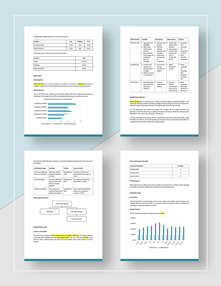 Day Spa Business Plan Template Word DOC Google Docs Apple MAC 