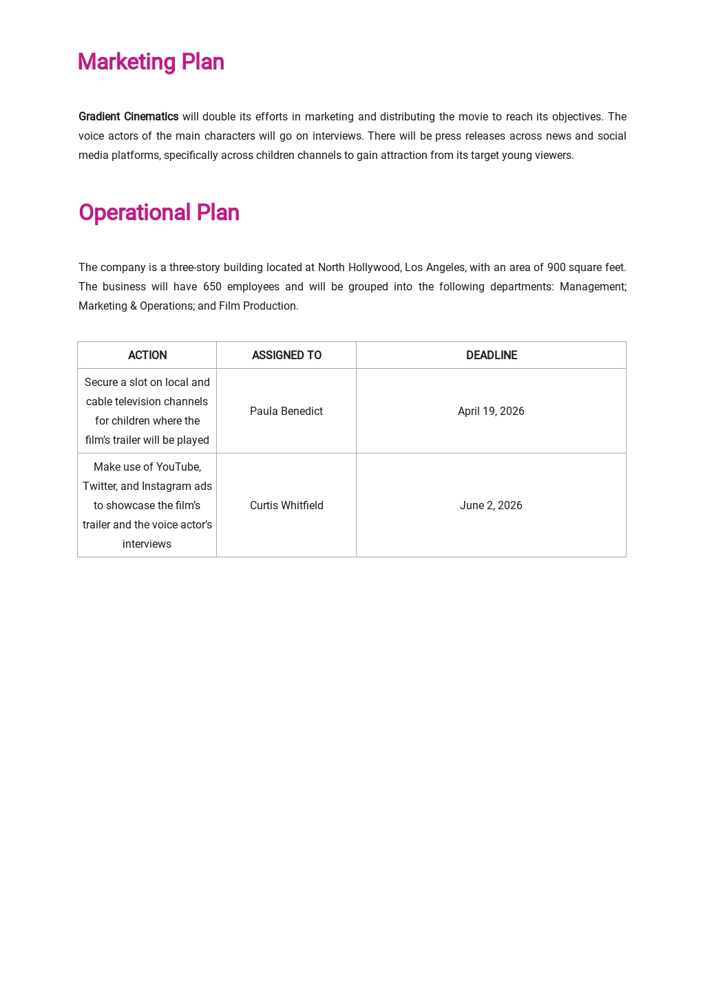 Feature Film Business Plan Template Free PDF Word DOC Google Docs