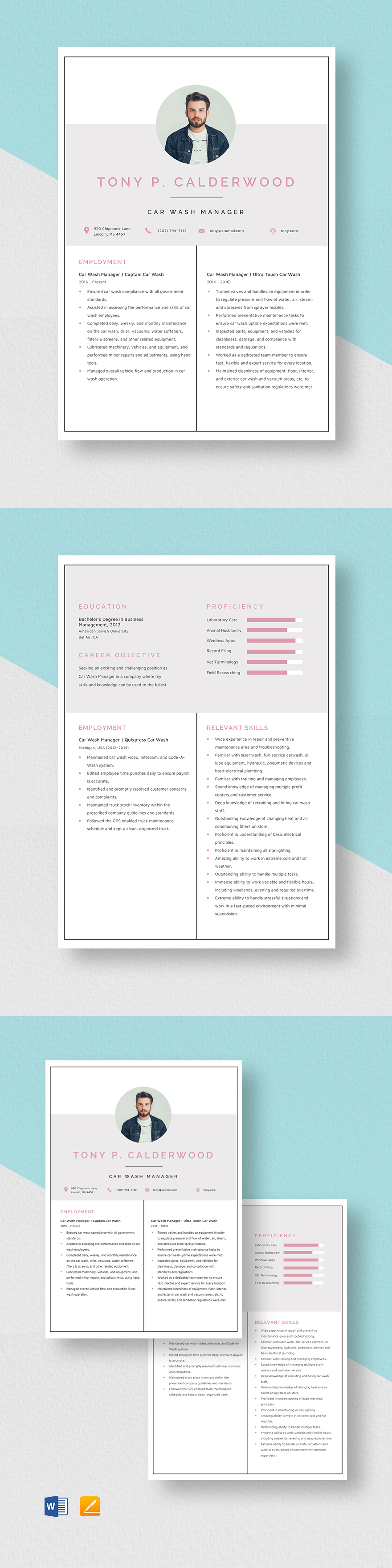 Car Wash Manager Resume Template - Word, Apple Pages | Template.net