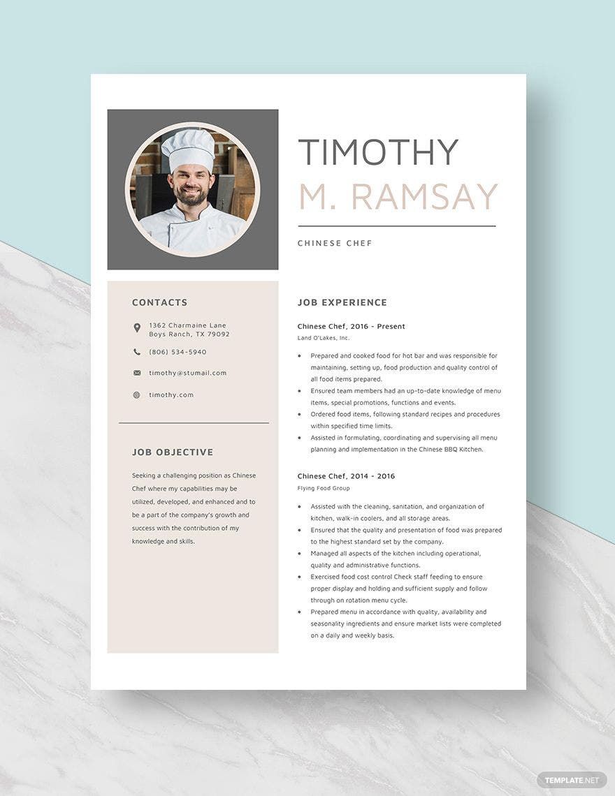 FREE Restaurant Resume Template Download In Word Apple Pages 