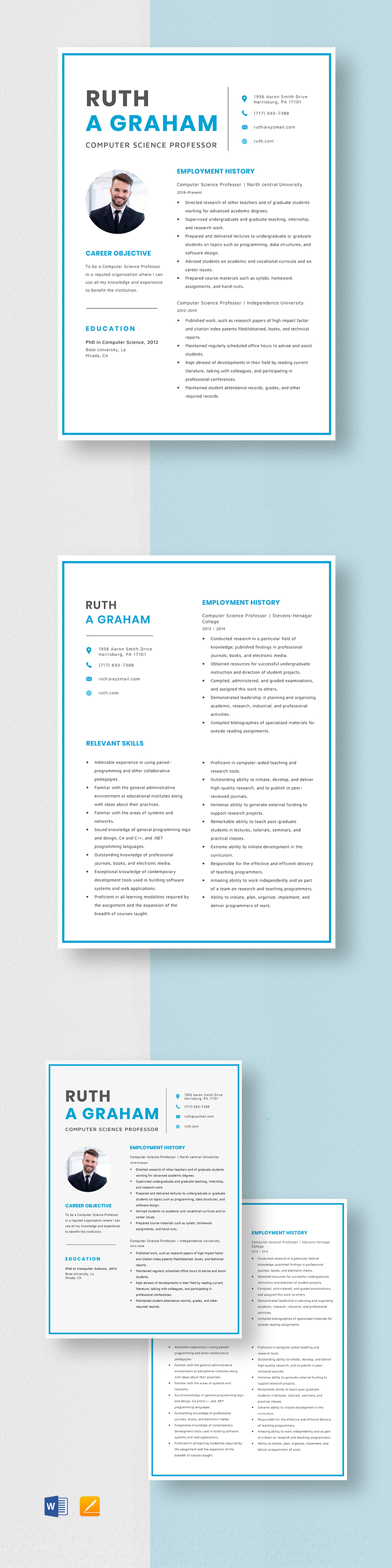 Computer Specialist Resume Template Indesign Word Apple Pages Psd