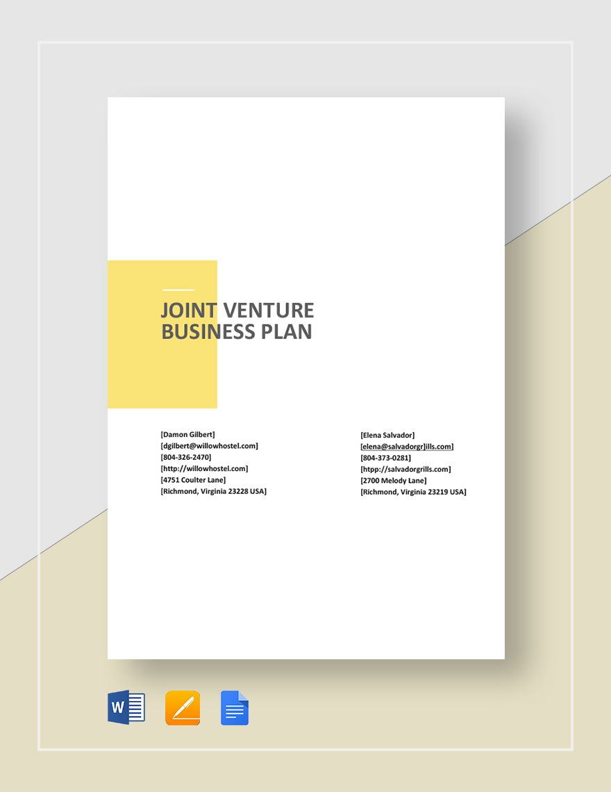 Joint Venture Business Plan Template - Google Docs, Word, Apple Pages ...