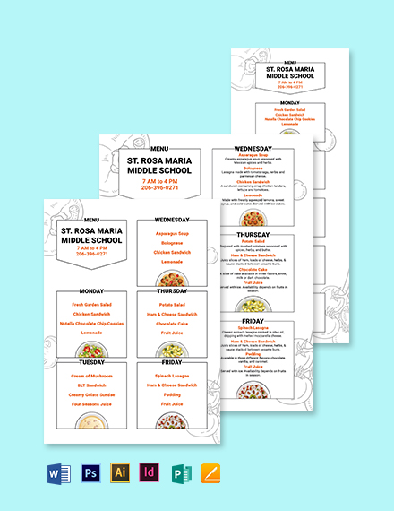 School Menu - 22+ Free Design Templates in Word, PSD, EPS