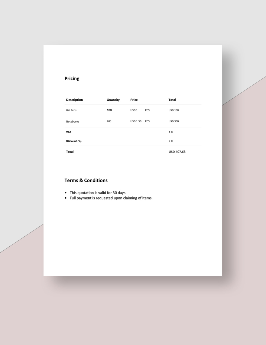 Sample Business Quotation Format Template - Google Docs, Google Sheets, Excel, Word, Apple ...