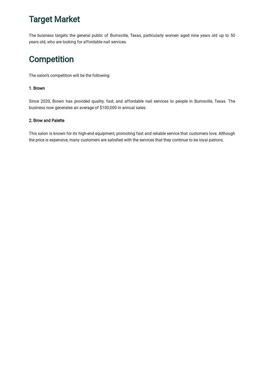 Nail Salon Business Plan Template Free PDF Word DOC Google Docs