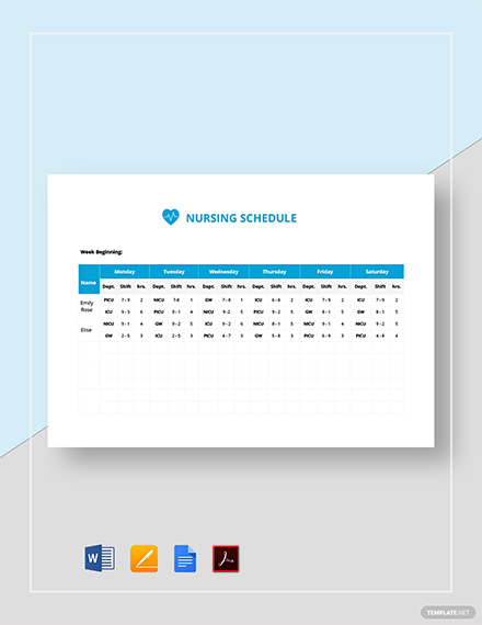 5+ Nursing Schedule Templates - PDF | Google Docs | MS Excel | MS Word ...