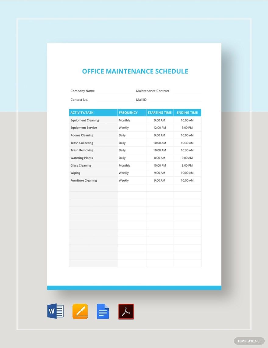 Office Maintenance Schedule Template Google Docs Word Apple Pages 