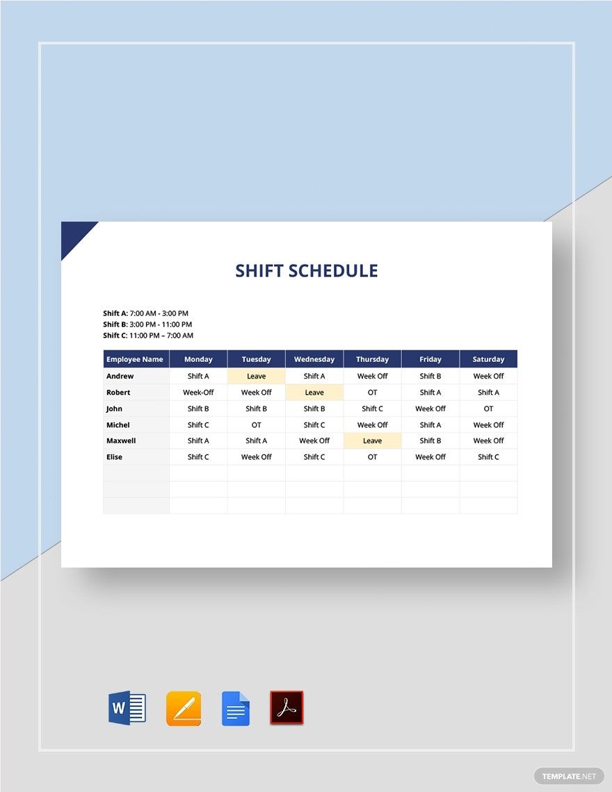 Shift Schedule Template In Pages Word PDF Google Docs Download