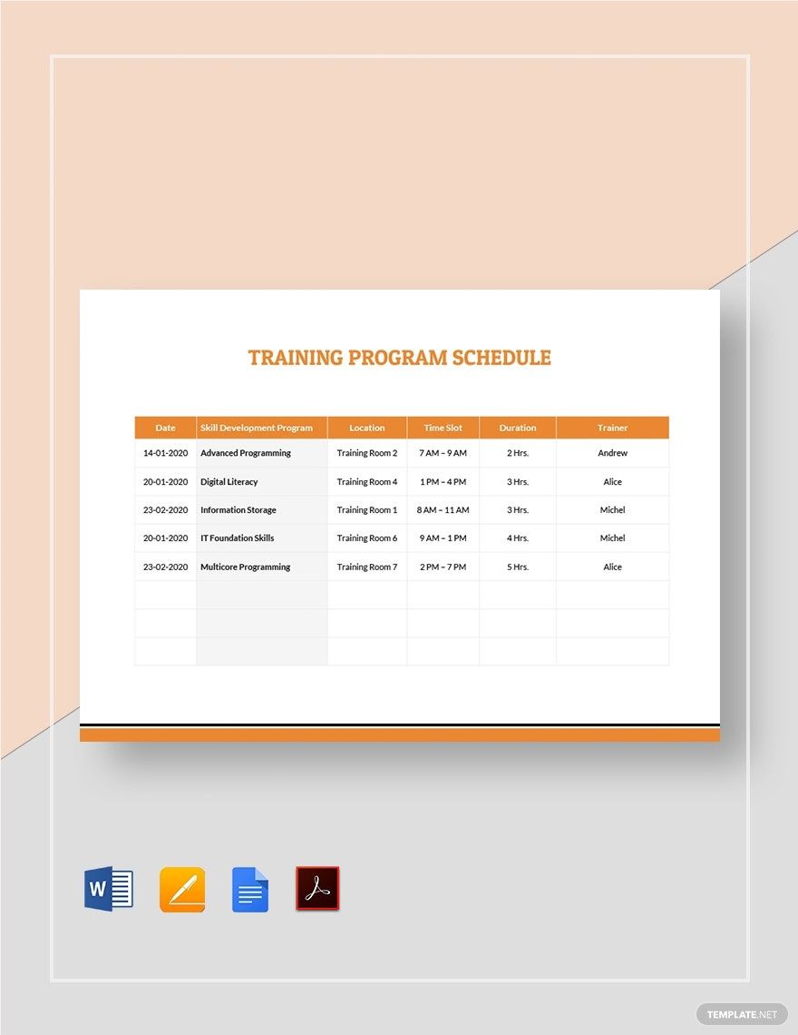 Training Program Schedule Template Google Docs Word Apple Pages PDF Template