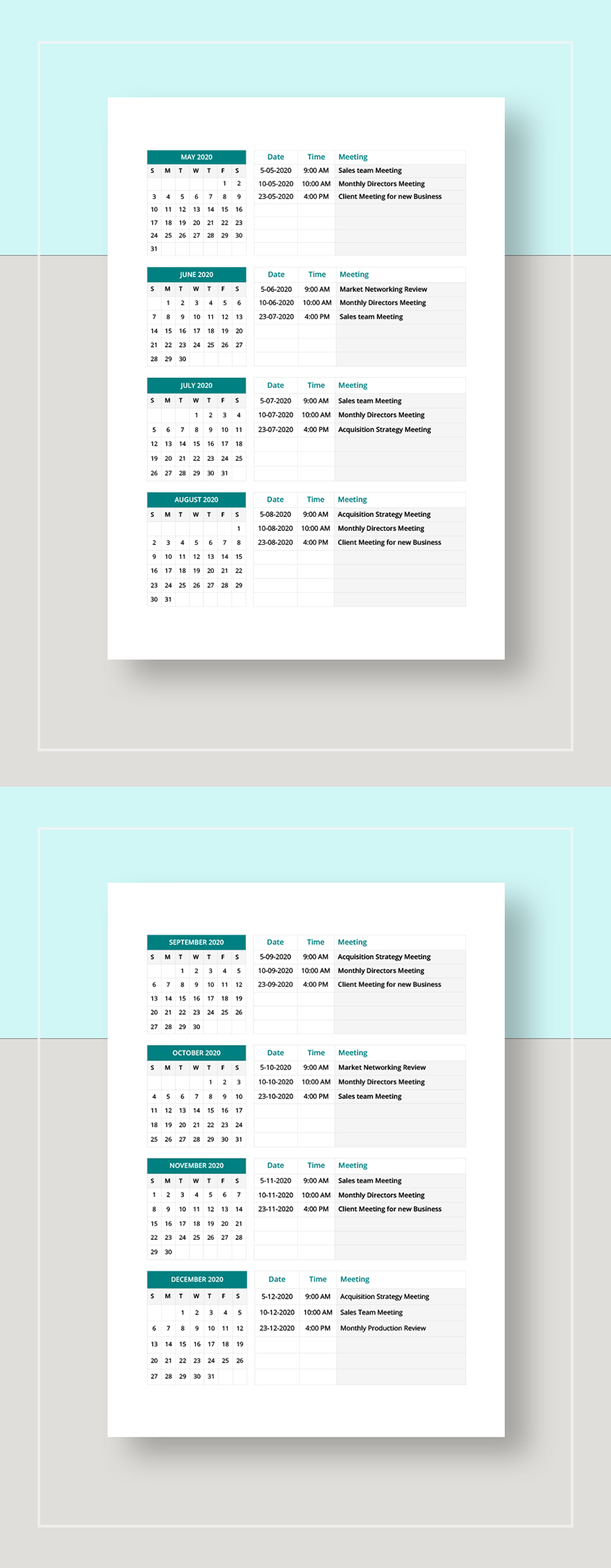 Yearly Meeting Schedule Template Google Docs Word Apple Pages PDF 