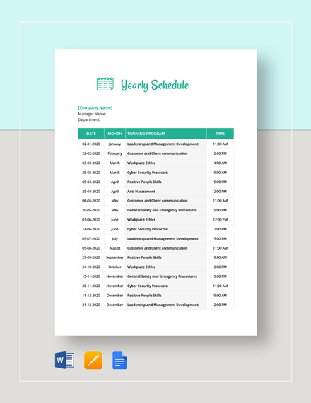 Yearly Meeting Schedule Template Download 195 Schedule In Microsoft 