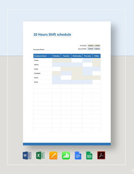 10 Hour Shift Schedule Template