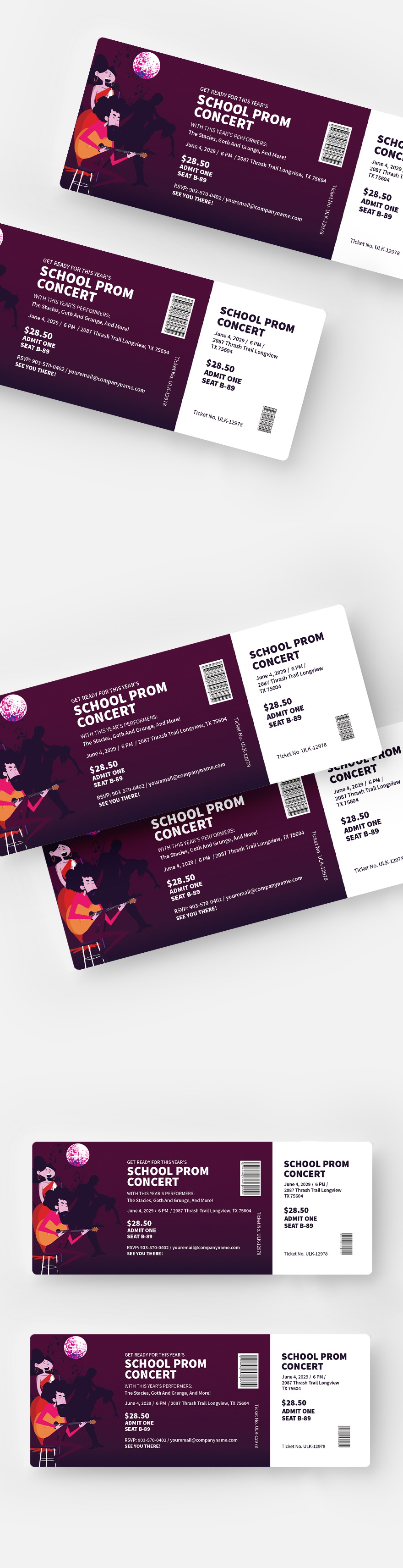 Printable Concert Ticket Template - Illustrator, Word, Apple Pages, PSD ...