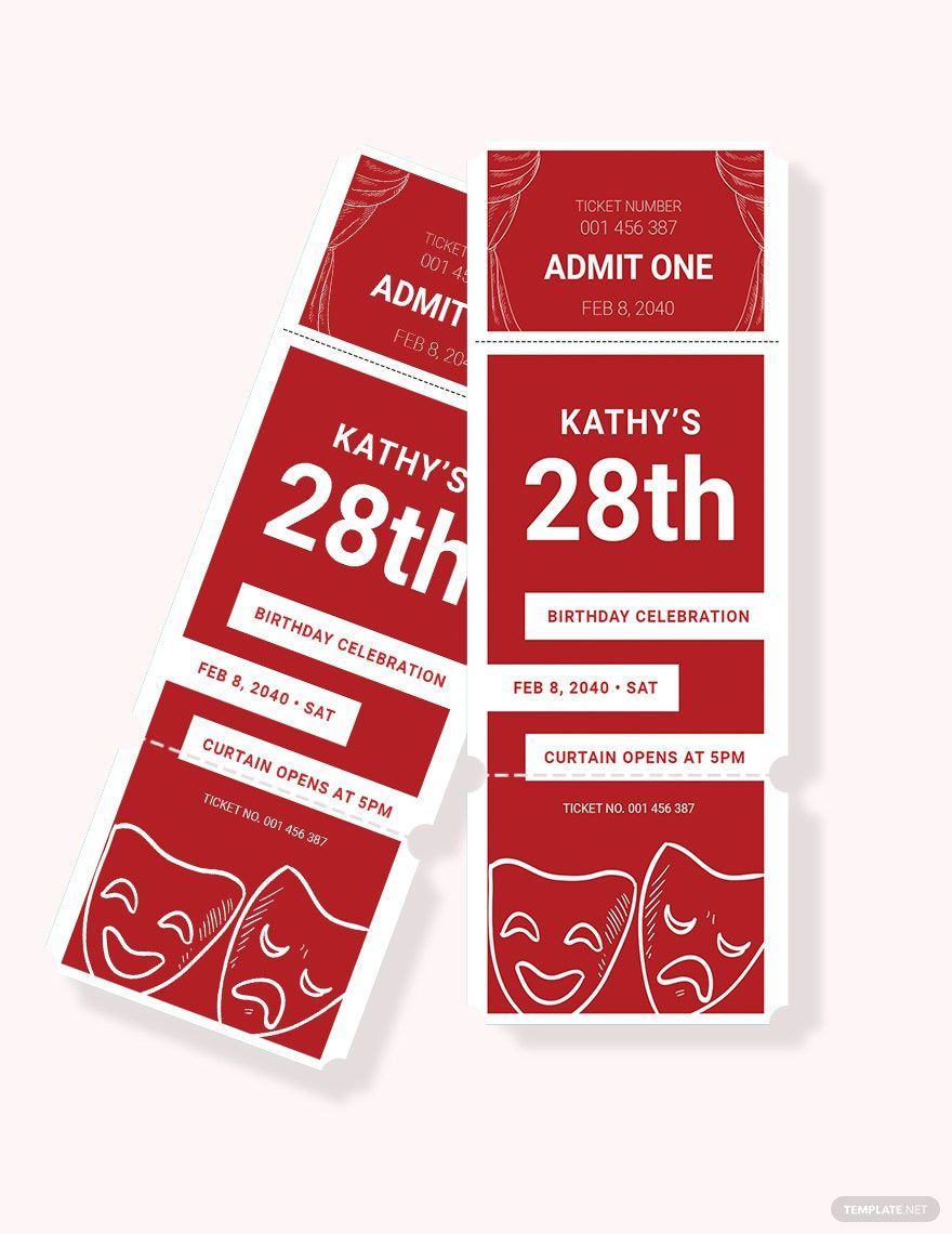 Theatre Birthday Ticket Template In Illustrator PSD Word Publisher