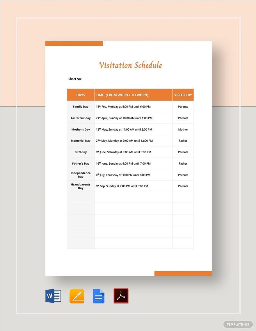 Sample Visitation Schedule Template Google Docs Word Apple Pages Template