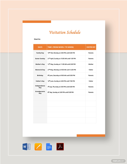 Visitation Schedule Template - 15+ Word, Excel, PDF Format Download
