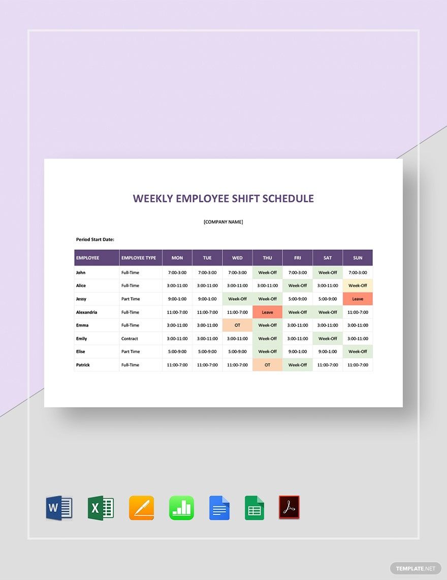 Sample Weekly Employee Shift Schedule Template Download In Word Google Docs Excel PDF 