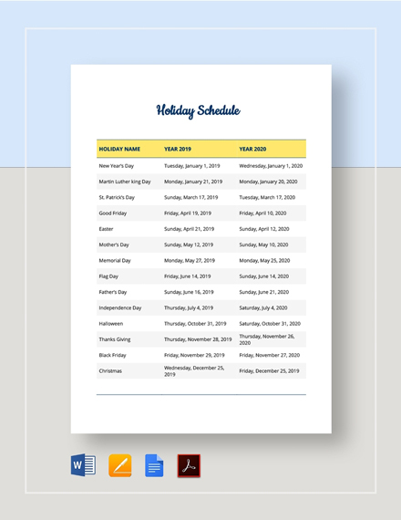Employee Statutory Holiday Record Template - Word | Apple Pages