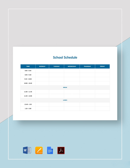 Blank Timetable Template - Google Docs, Word, Apple Pages, PDF ...