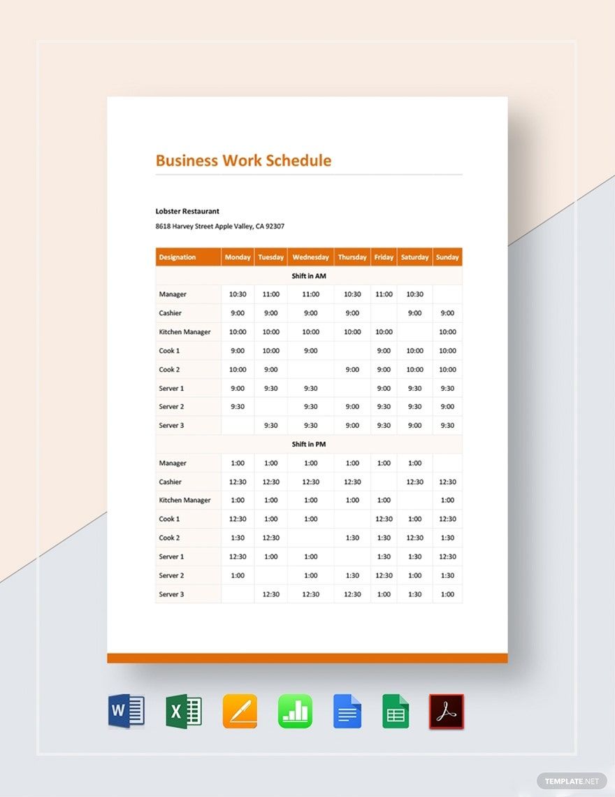 Business Work Schedule Template Download In Word Google Docs Excel PDF Google Sheets 