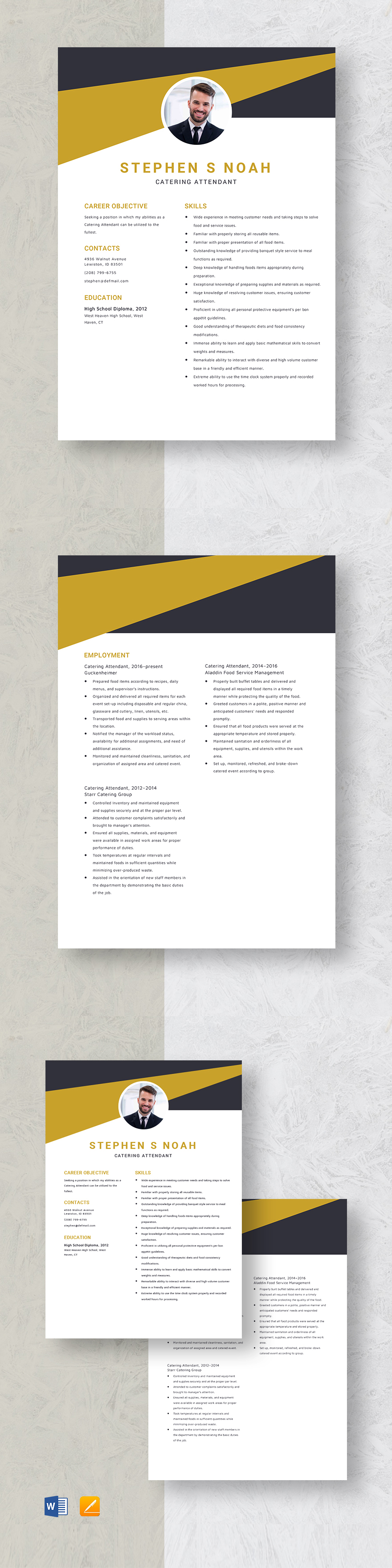 Catering Attendant Resume Template - Word, Apple Pages | Template.net