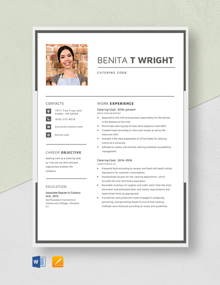 Chief Cook Resume Template - Download in Word, PSD, Apple Pages ...
