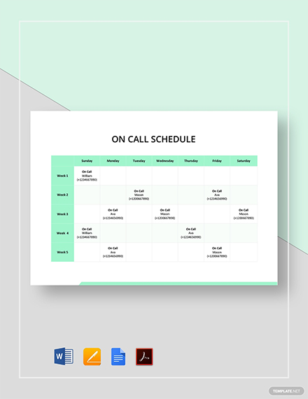 5+ On Call Schedule Templates in Apple Pages | Google Docs | Google ...