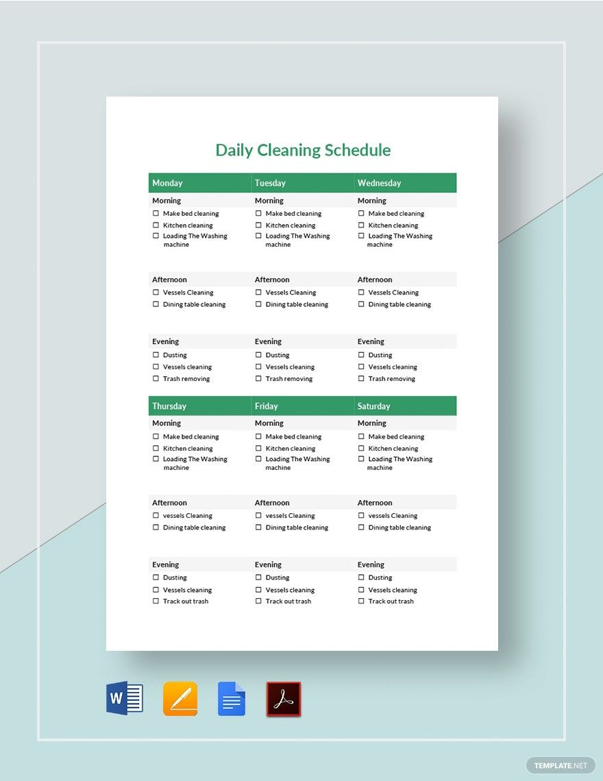 Printable Daily Cleaning Schedule Template Google Docs Word Apple Pages PDF Template