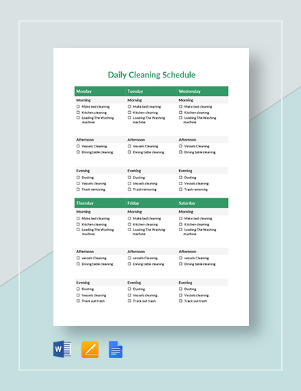 Printable Daily Cleaning Schedule Template Download 195 Schedule In 