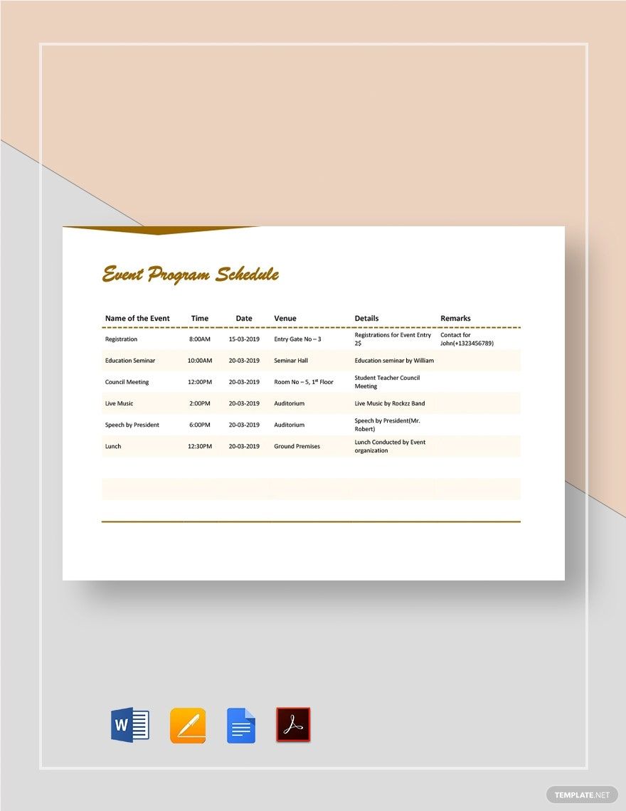 Printable Event Program Schedule Template Google Docs Word Apple Pages PDF Template