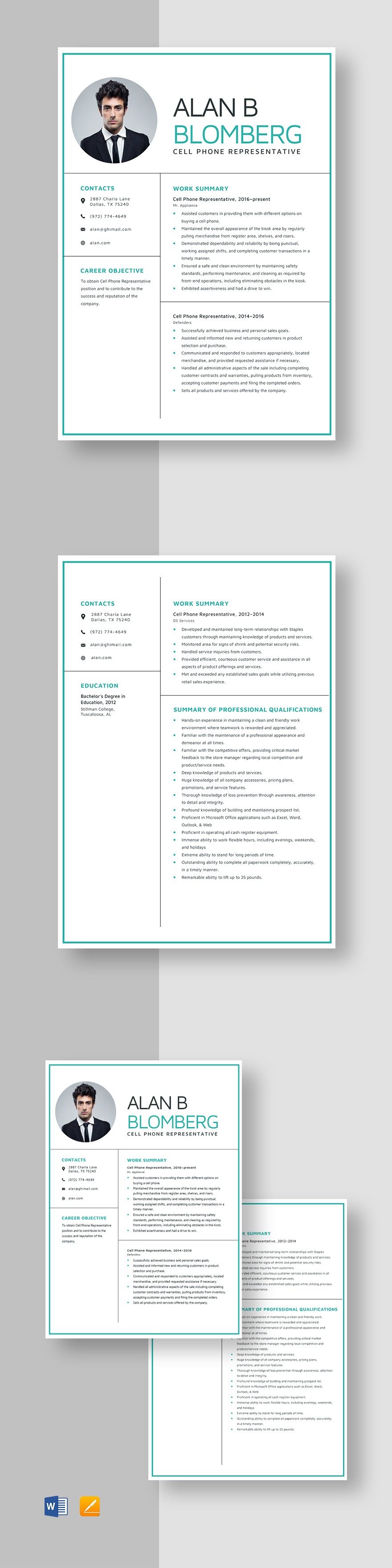 Cell Phone Representative Resume Template - Word, Apple Pages ...