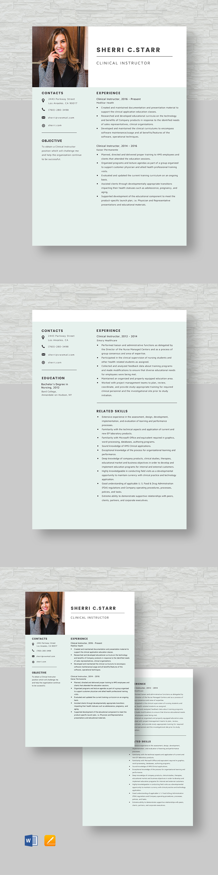 Free Nursing Clinical Instructor Resume Template - Word, Apple Pages ...