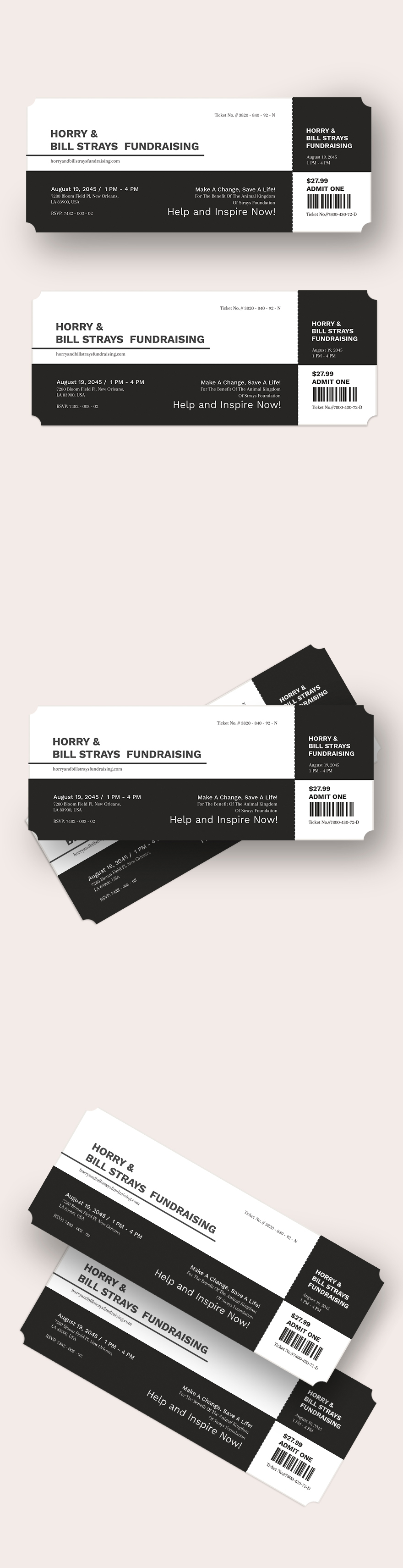 Free Simple Fundraiser Ticket Template - Illustrator, Word, Apple Pages ...