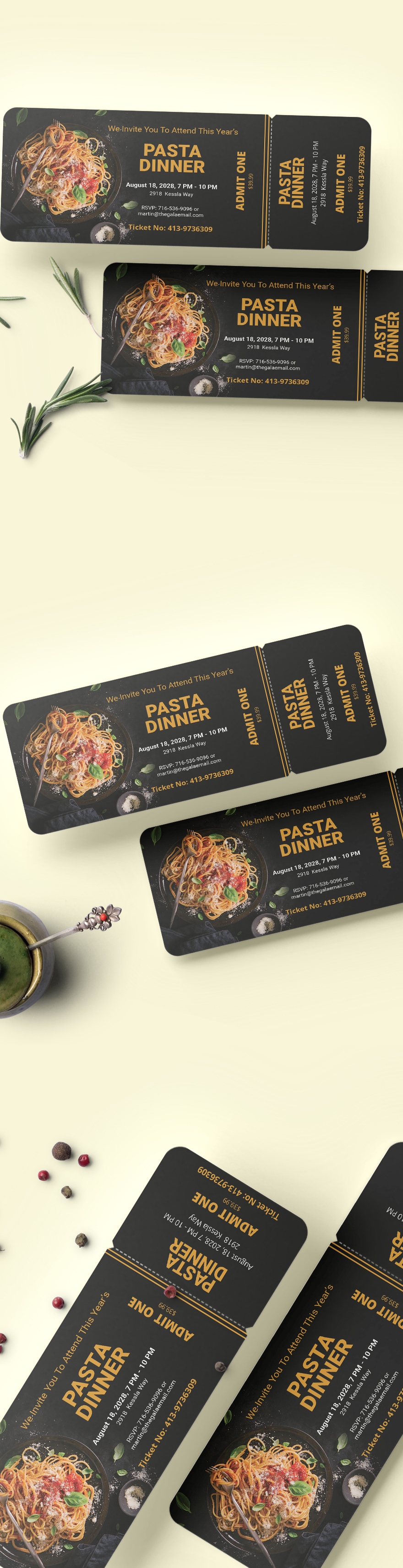 Dinner Ticket Template - Illustrator, InDesign, Word, Apple Pages, PSD ...
