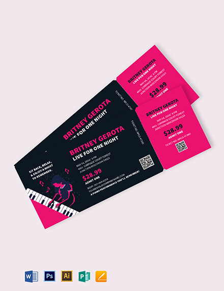 Free Piano Concert Ticket Template Illustrator Word Apple Pages 