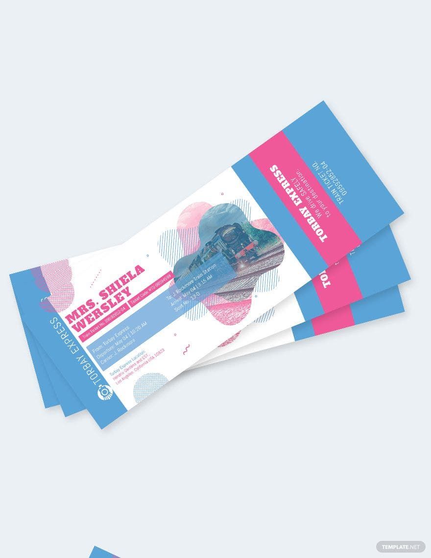 Printable Train Ticket Template In PSD Publisher Pages Illustrator 
