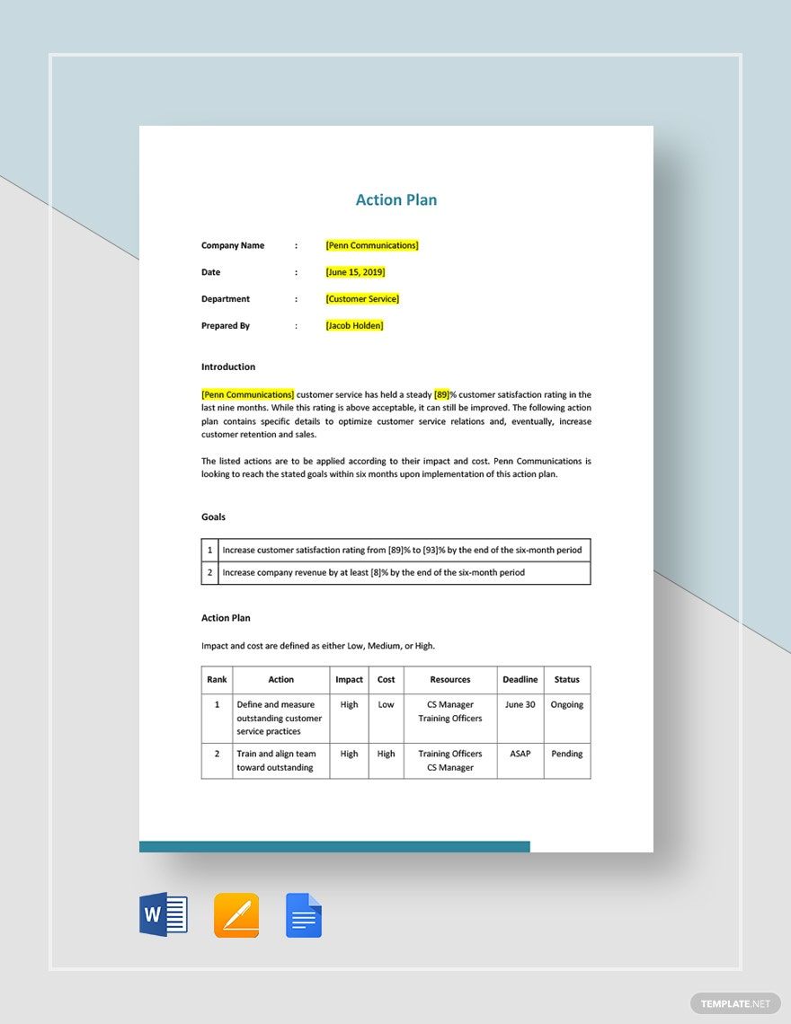 Simple Action Plan Template Download In Word Google Docs Apple Pages Template