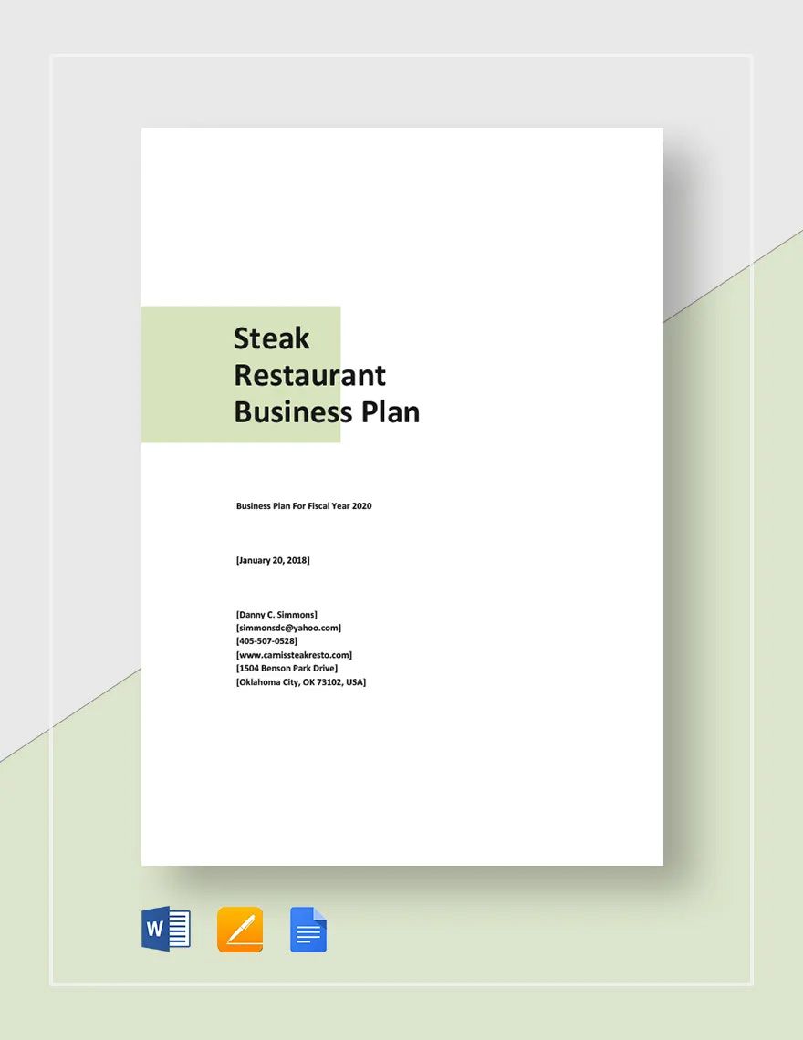 Steak Restaurant Business Plan Template Google Docs Word Apple 