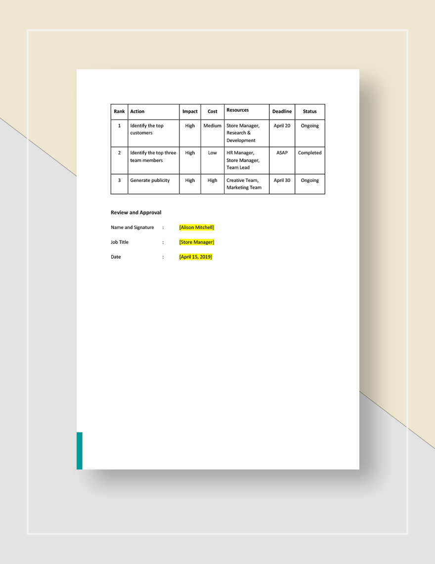 Team Action Plan Template Download In Word Google Docs Apple Pages Template