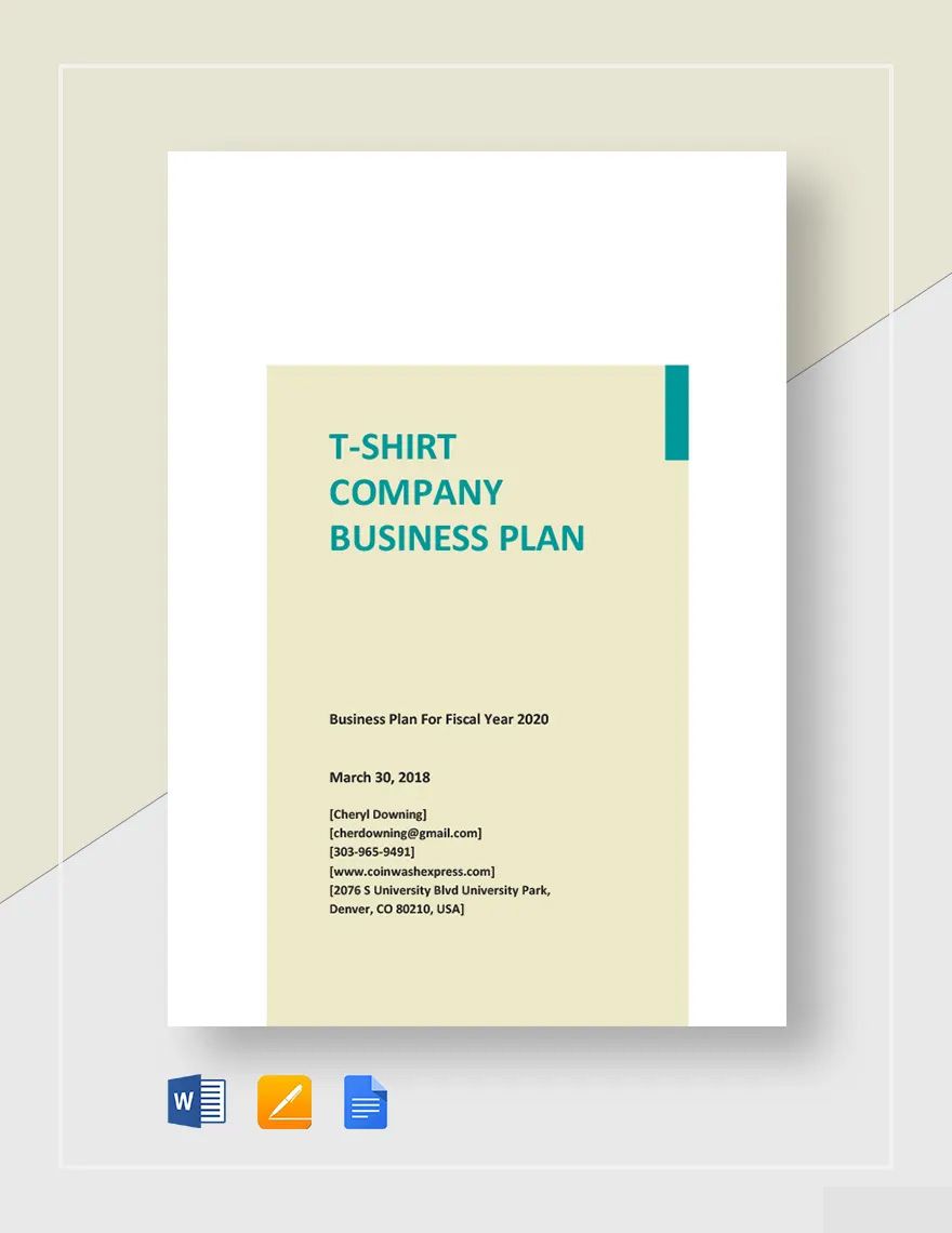 T Shirt Company Business Plan Template Google Docs Word Apple Pages 