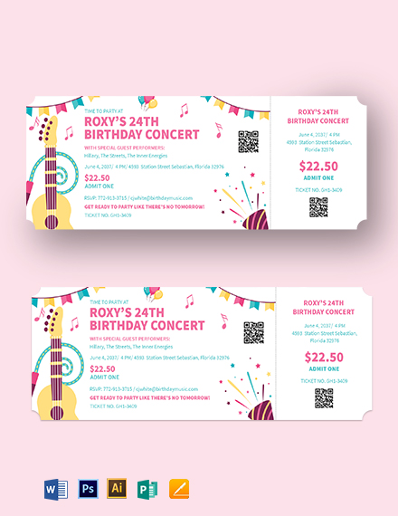 Birthday Concert Ticket Template Word PSD Apple Pages Publisher 